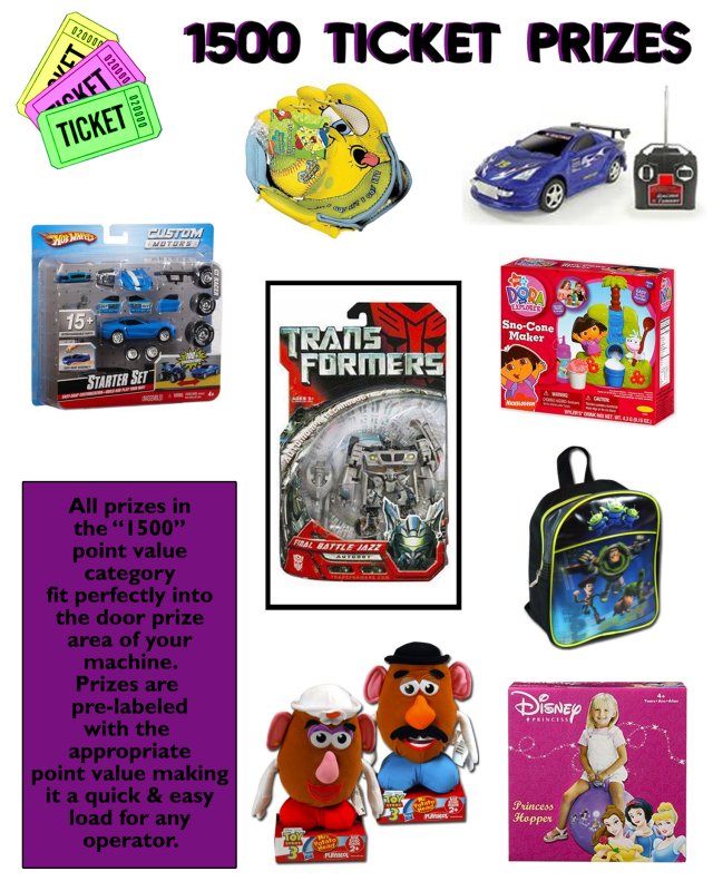 1500 TICKET TO PRIZE KIT - 4 PCS BOYS & GIRLS PRIZES
