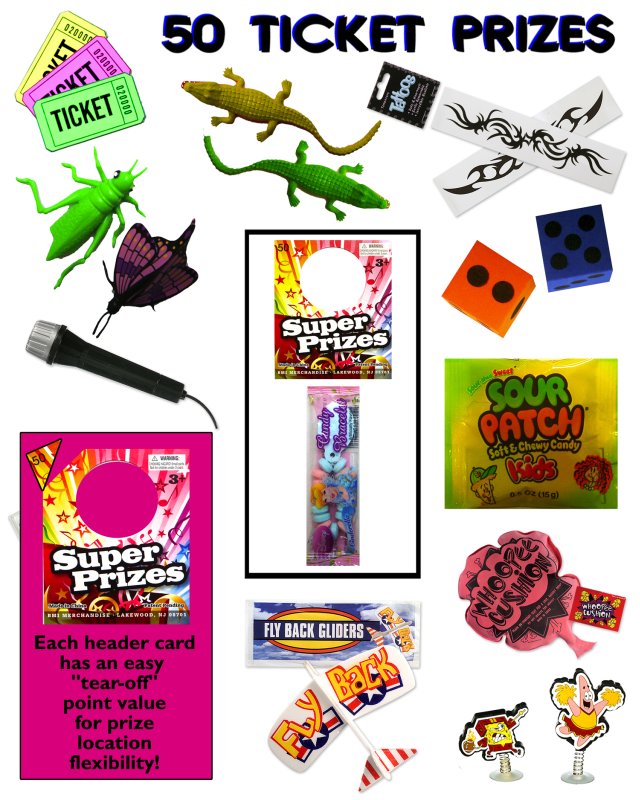 50 TICKET TO PRIZE KIT - 120 PCS BOYS & GIRLS PRIZES
