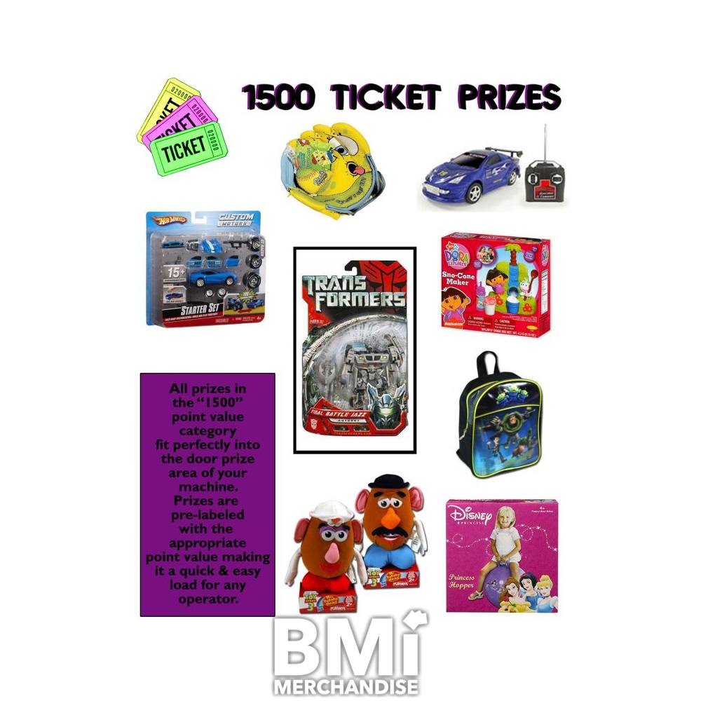 1500 TICKET TO PRIZE KIT - BOY & GIRL PRIZES - 4 PC